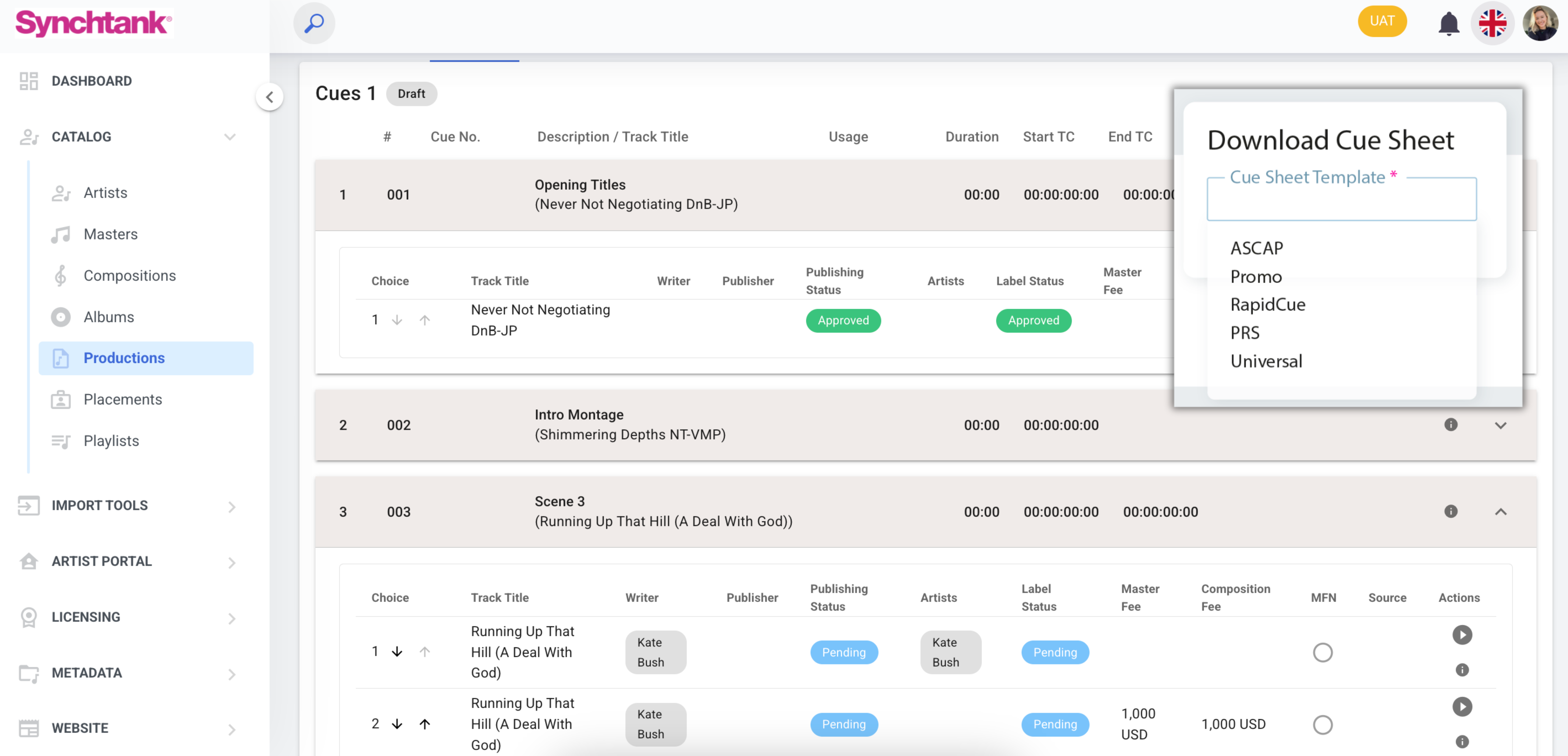 Cue Sheets | Synchtank